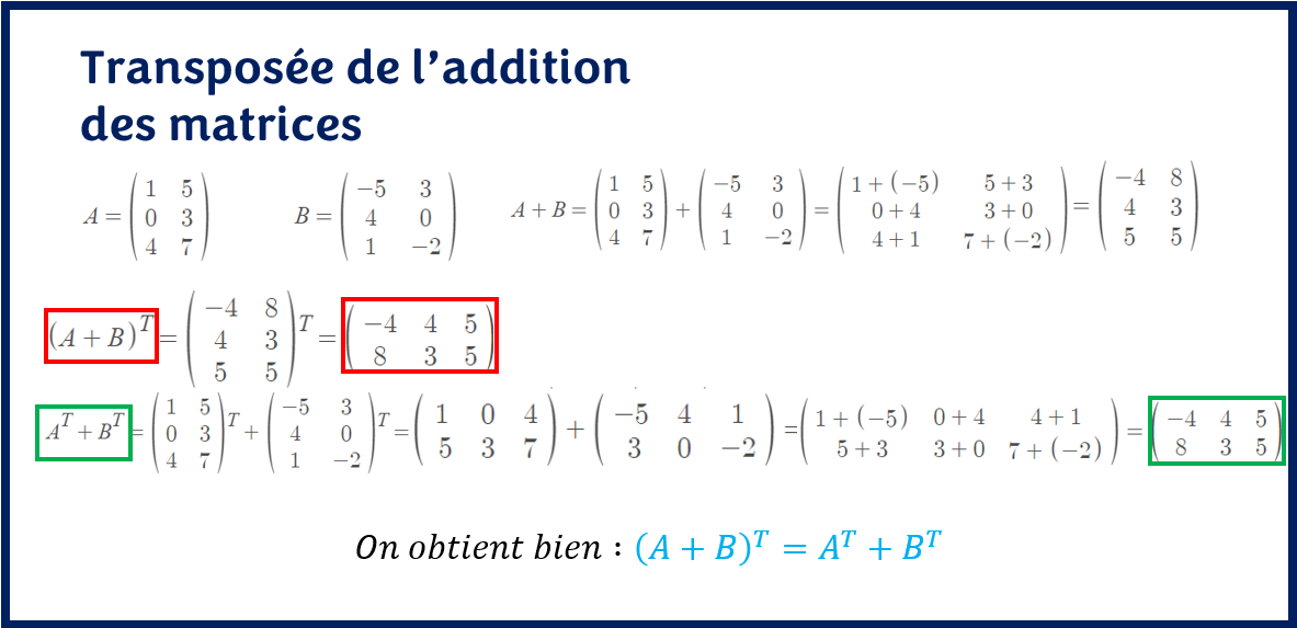 ADDITION DES MATRICES